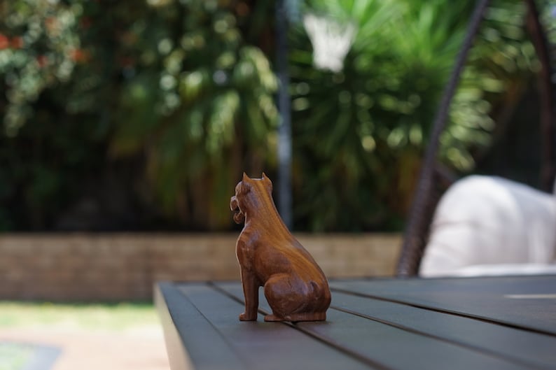 Carved Wooden Pitbull Sculpture | Memorial Pet Figurine | Customizable ...