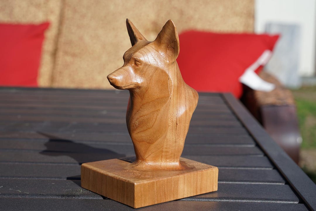 Carved Corgi Bust Sculpture: Wenge or Cherry Wood Memorial for Dog ...
