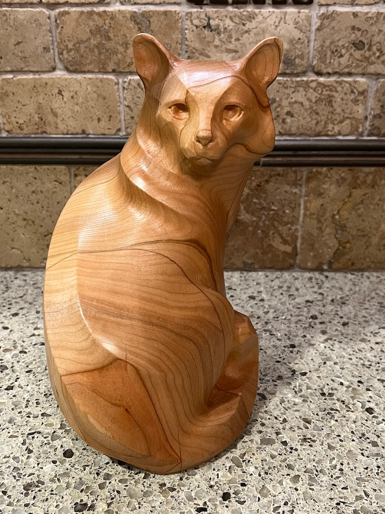 Wooden Cat Figurine. Made of Different Hardwoods. Very Elegant Cat ...