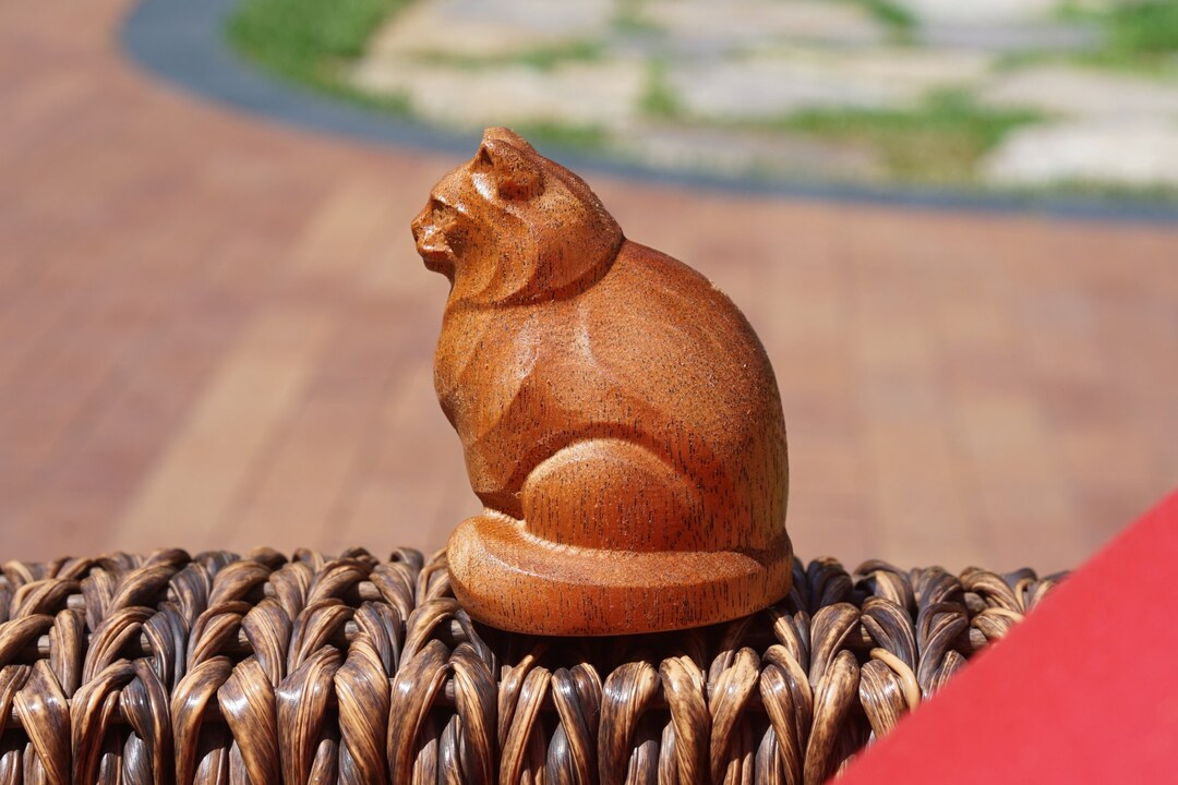 Wooden Cat Figurine. Chubby Cat Made of Solid African Mahogany and ...