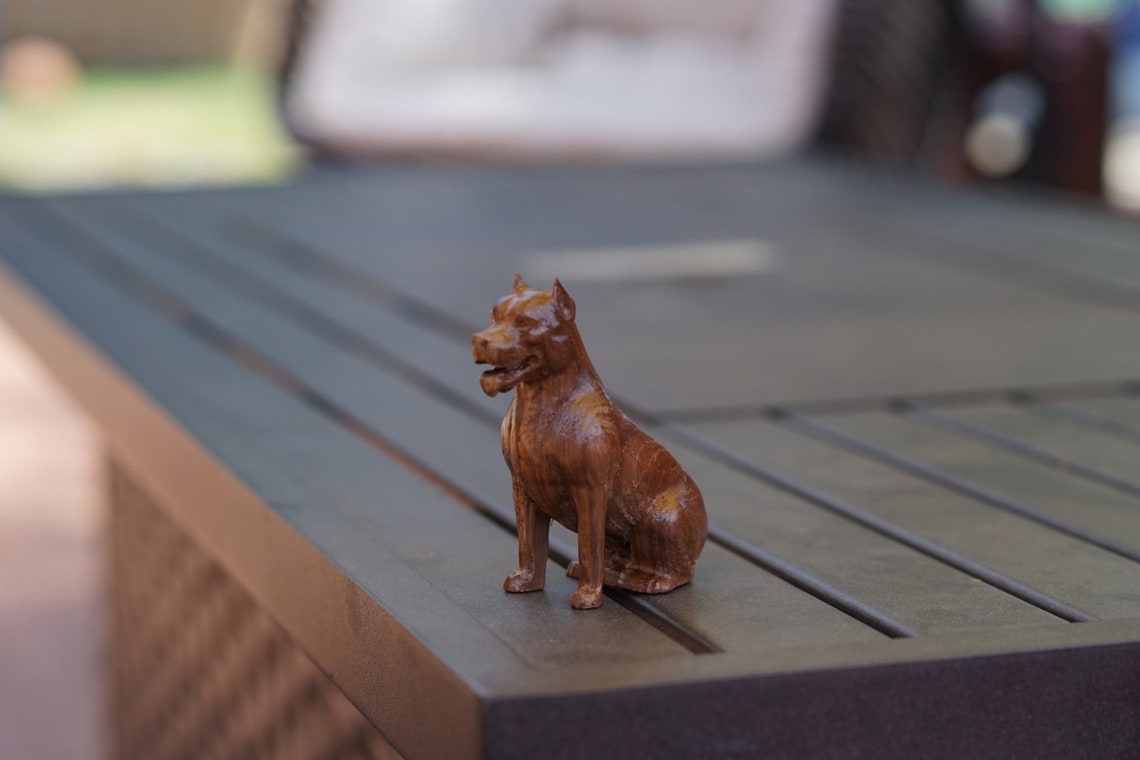 Carved Wooden Pitbull Sculpture | Memorial Pet Figurine | Customizable ...