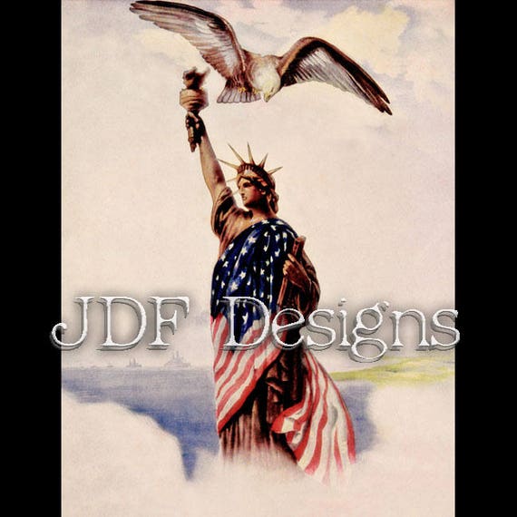 American Flag With Eagle And Statue Of Liberty