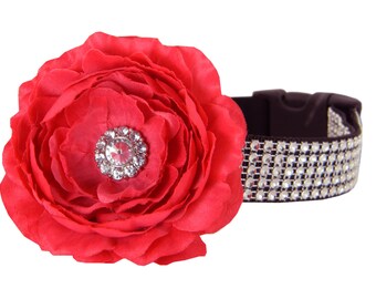Red Rhinestone Dog Collar Flower Set Dog Collar Flower: Red | Etsy