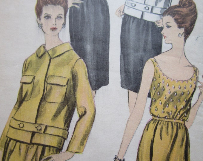 Vintage 1960's Vogue 6296 Evening Dress and Jacket Sewing Pattern Size ...