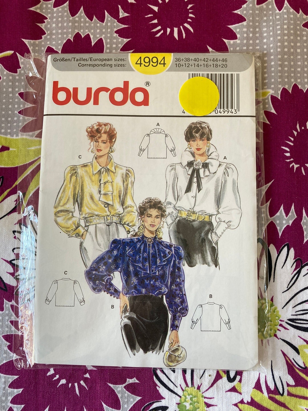 Vintage 1980's Burda 4994 Sewing Pattern Size 10+12+14+16+18+20 FF - Etsy