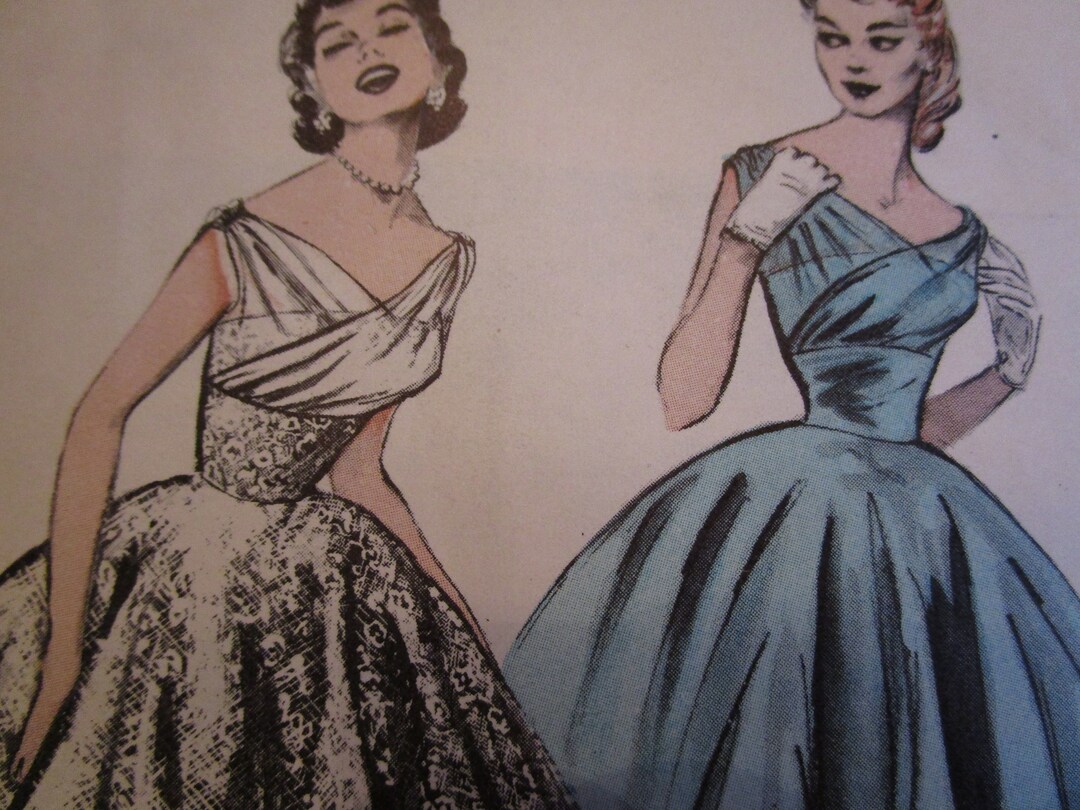 Vintage 1950's Butterick 6810 Evening Dress Sewing Pattern Size 12 Bust ...