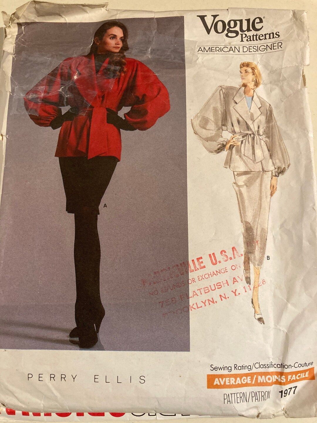 Vintage 1980's Vogue 1977 American Designer Perry Ellis Sewing Pattern ...