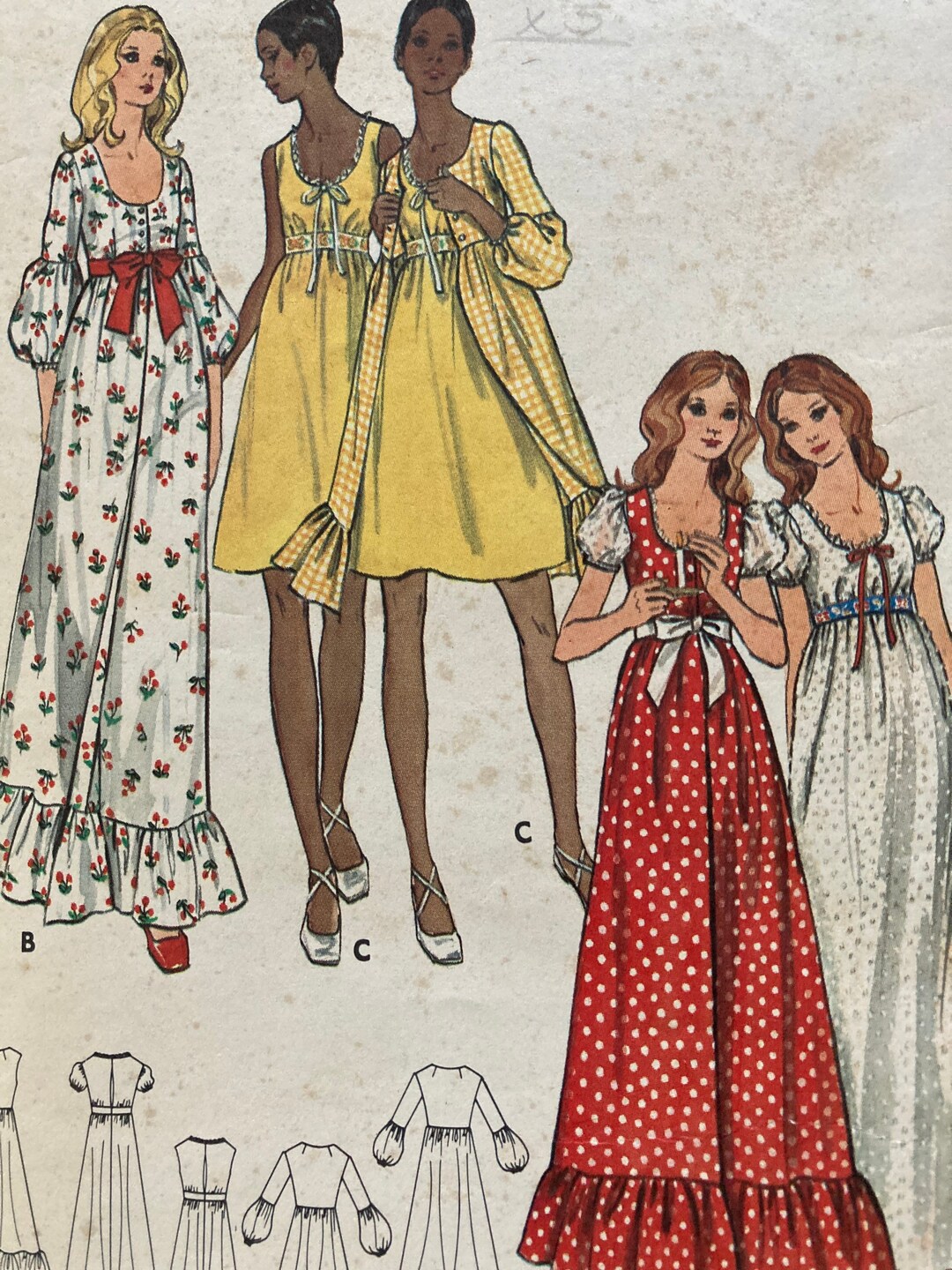 Vintage 1970's Butterick 6205 Gown and Robe Sewing Pattern Size 10 Bust ...