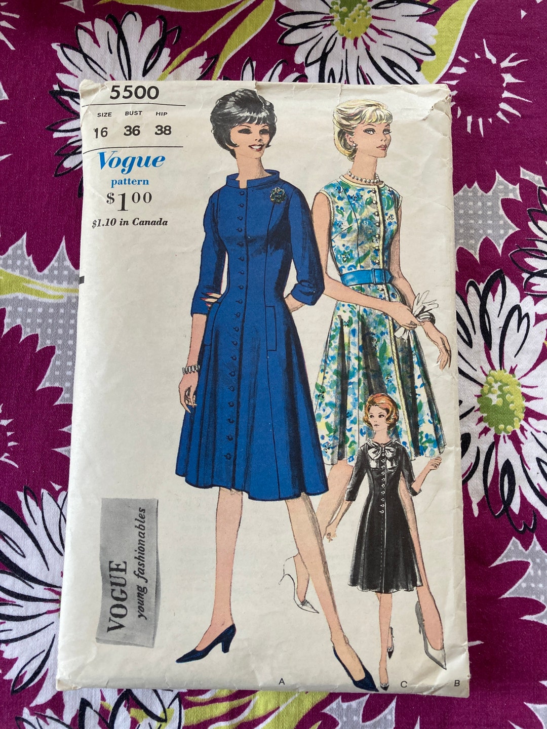 RARE Vintage 1960's Vogue 5500 Young Fashionables Sewing Pattern Size ...