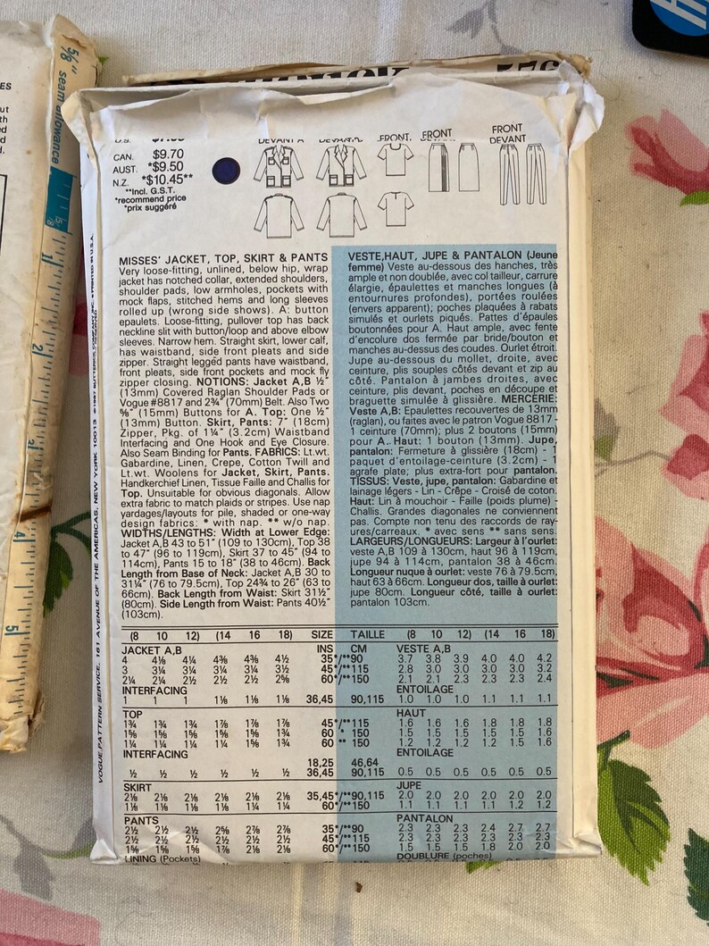 Vintage 1970's Vogue 9854 Sewing Pattern Size 8-10-12 Bust 31.5, 32.5 ...