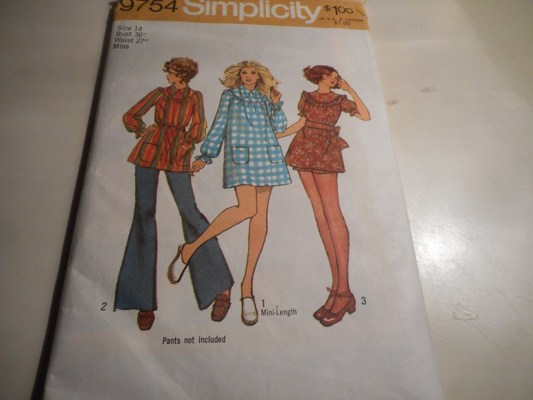 Vintage 1970's Simplicity 9754 Smock-dress or Tunic and Short Shorts ...