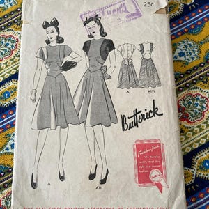 Vintage 1940's Butterick 8859 Sewing Pattern Size 14 Bust 32 - Etsy