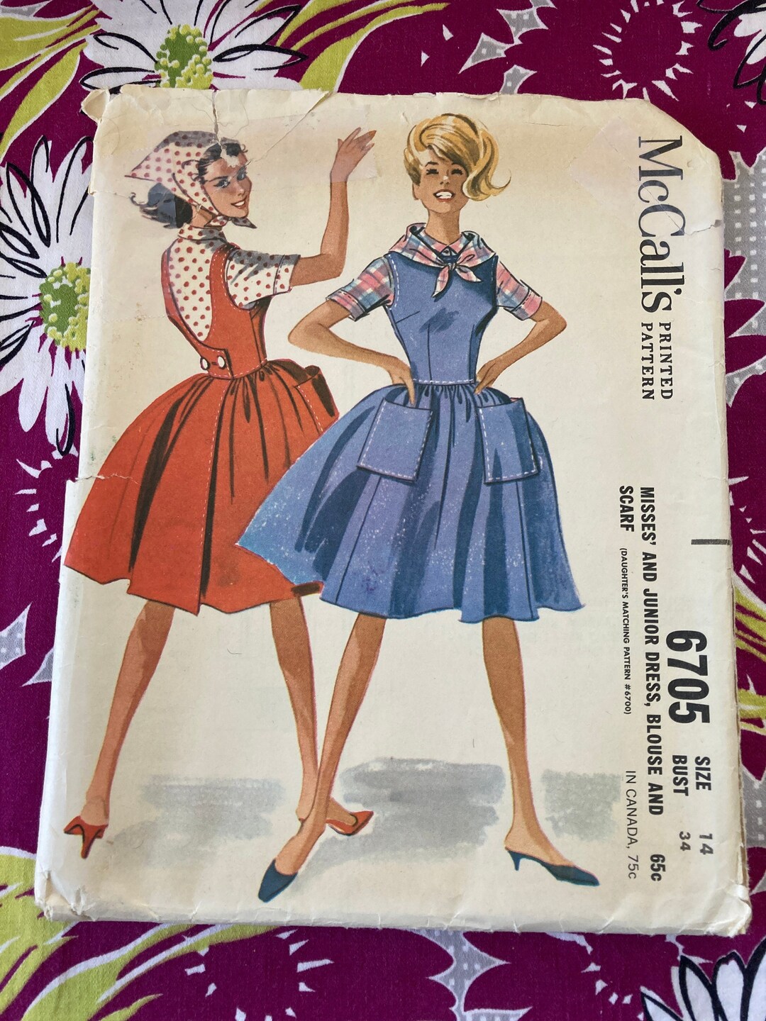 Vintage 1960's Mccall's 6705 Sewing Pattern Size 14 Bust 34 FF - Etsy