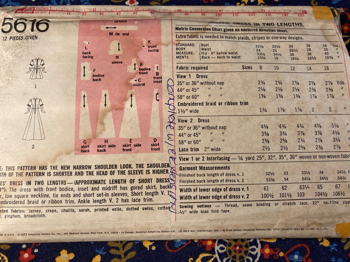 Vintage 1970 Simplicity 5616 Sewing Pattern Size 12 Bust 34 | Etsy