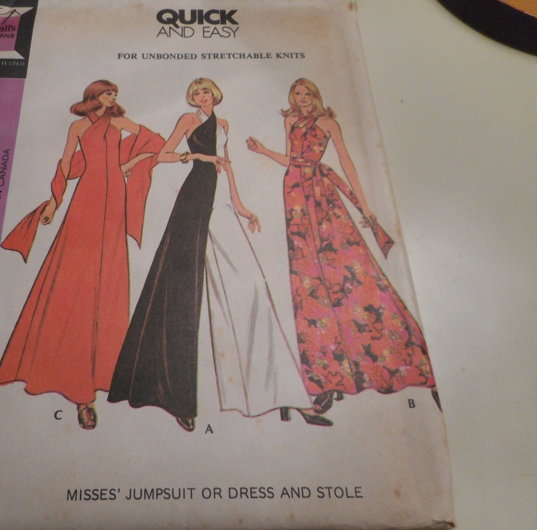 Vintage 1970's Mccall's 3419 Jumpsuit or Dress and Stole Sewing Pattern ...