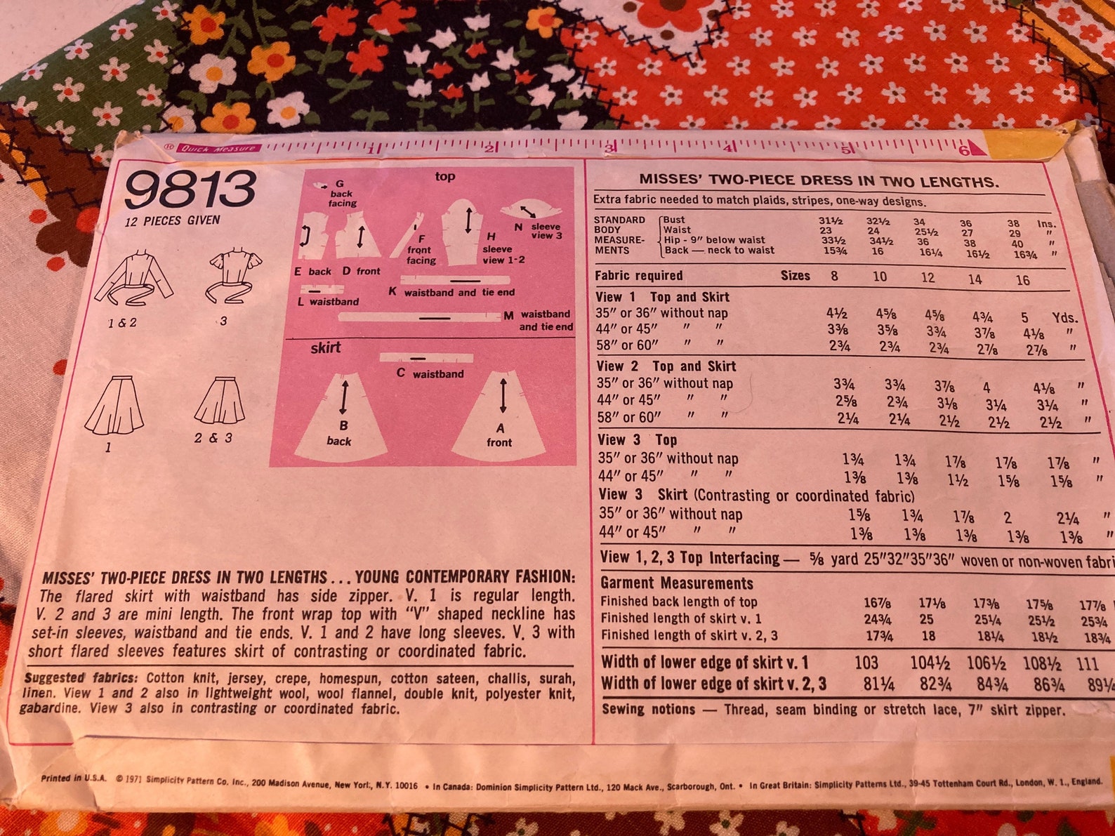 Vintage 1970s Simplicity 9813 Sewing Pattern Size 10 Bust 32.5 or Size ...