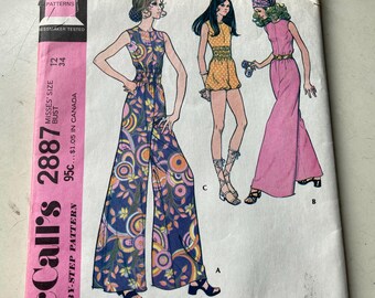Vintage 1970's Mccall's 3419 Jumpsuit or Dress and Stole Sewing Pattern ...