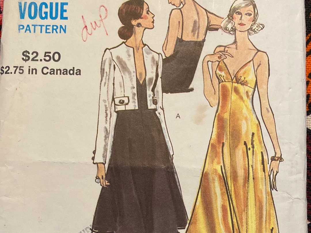 Vintage 1970’s Vogue 8190 Evening Dress & Jacket Sewing Pattern Size 12 ...