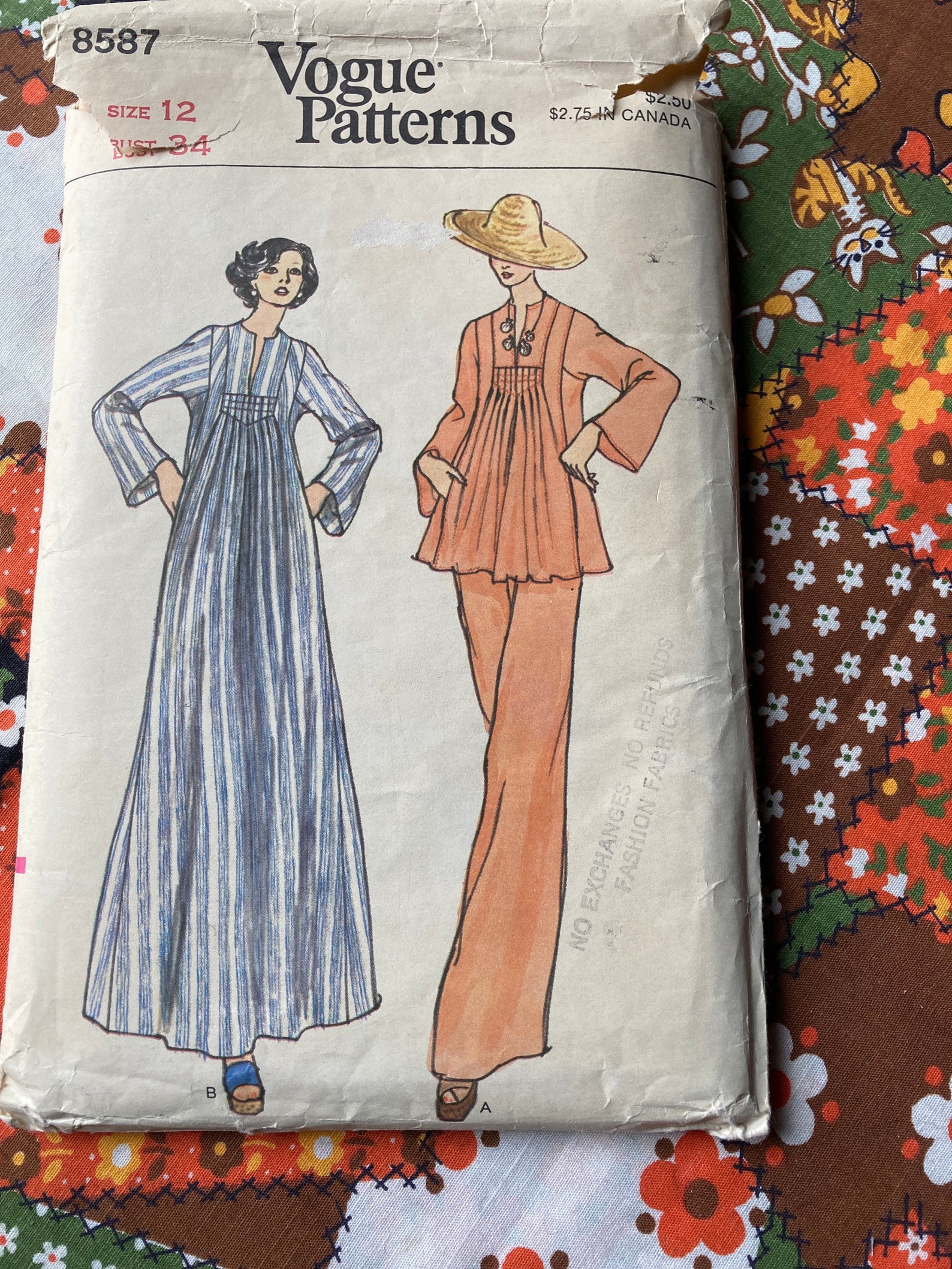 Vintage 1970s Vogue 8587 Sewing Pattern Size 12 Bust 34 or | Etsy