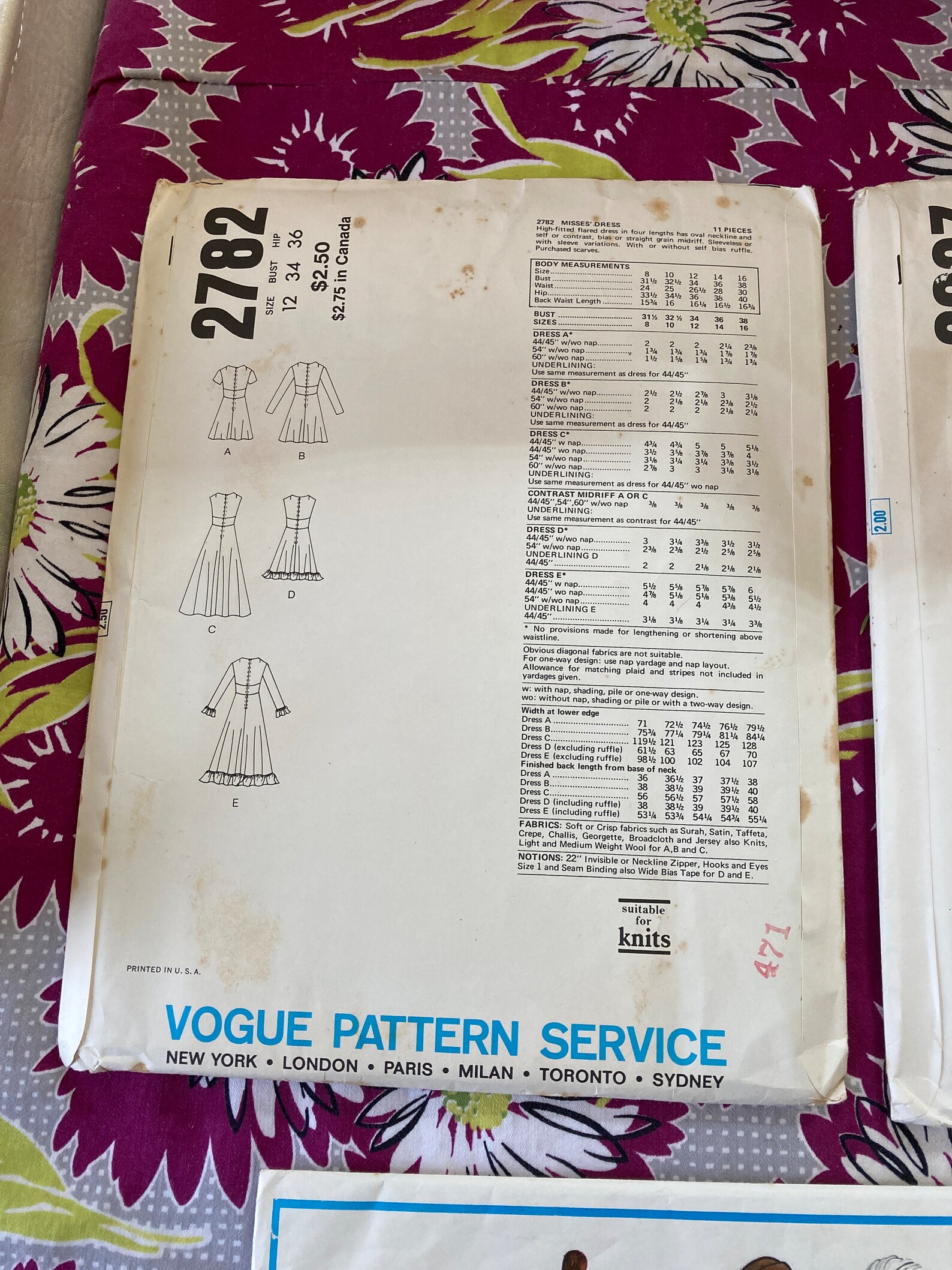 Vintage 1970's Vogue's Basic Design 2367 or 2297 Sewing Pattern U ...