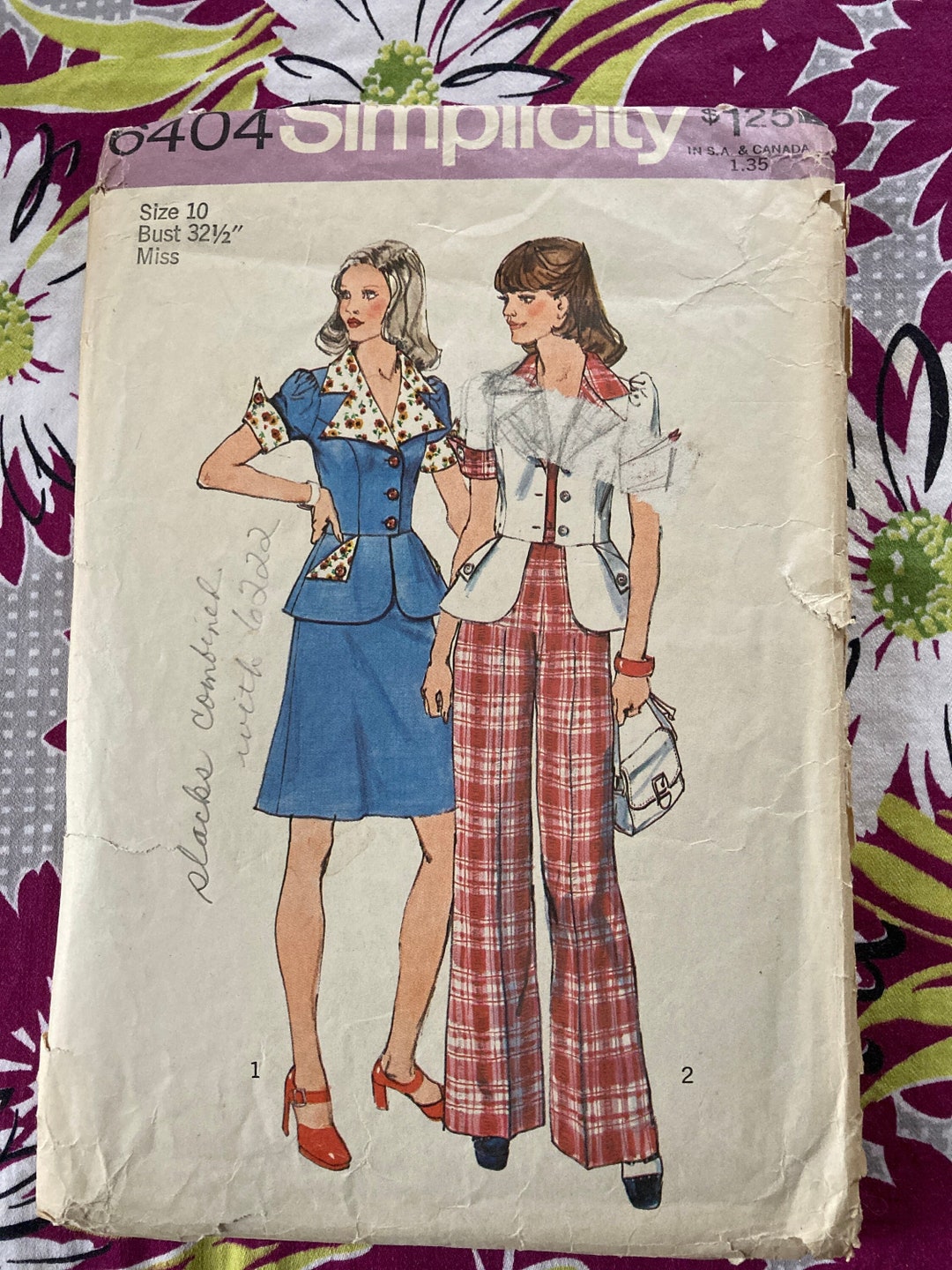 Vintage 1970's Simplicity 6404 Sewing Pattern Size 10 Bust 32.5 or Size 14 Bust 36 FF - Etsy