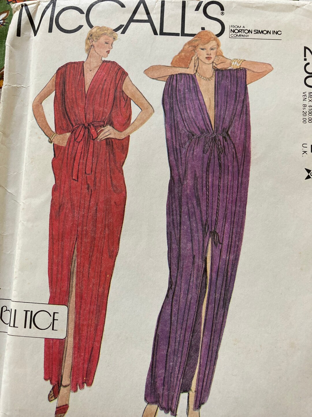 Vintage 1970s Mccall’s 6884 Bill Tice Caftan and Tie Belt Sewing ...