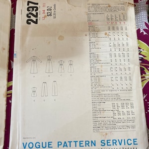 Vintage 1970's Vogue's Basic Design 2367, 2782 or 2297 Sewing Pattern U ...