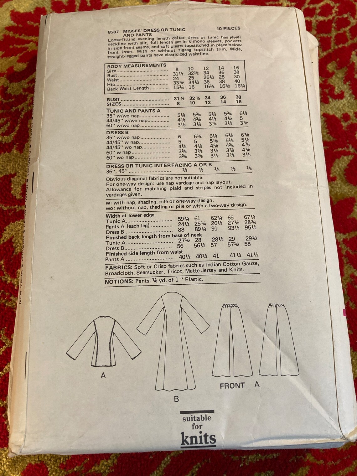 Vintage 1970s Vogue 8587 Sewing Pattern Size 10 Bust 32.5 - Etsy
