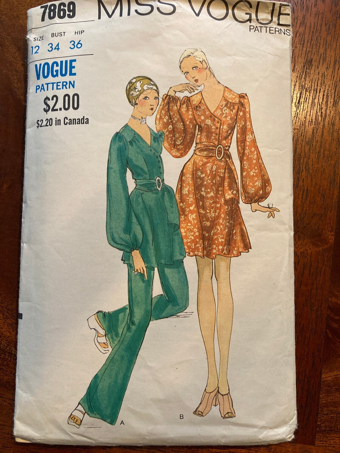 Vintage 1970s MISS VOGUE 7869 Sewing Pattern Size 12 Bust 34 - Etsy