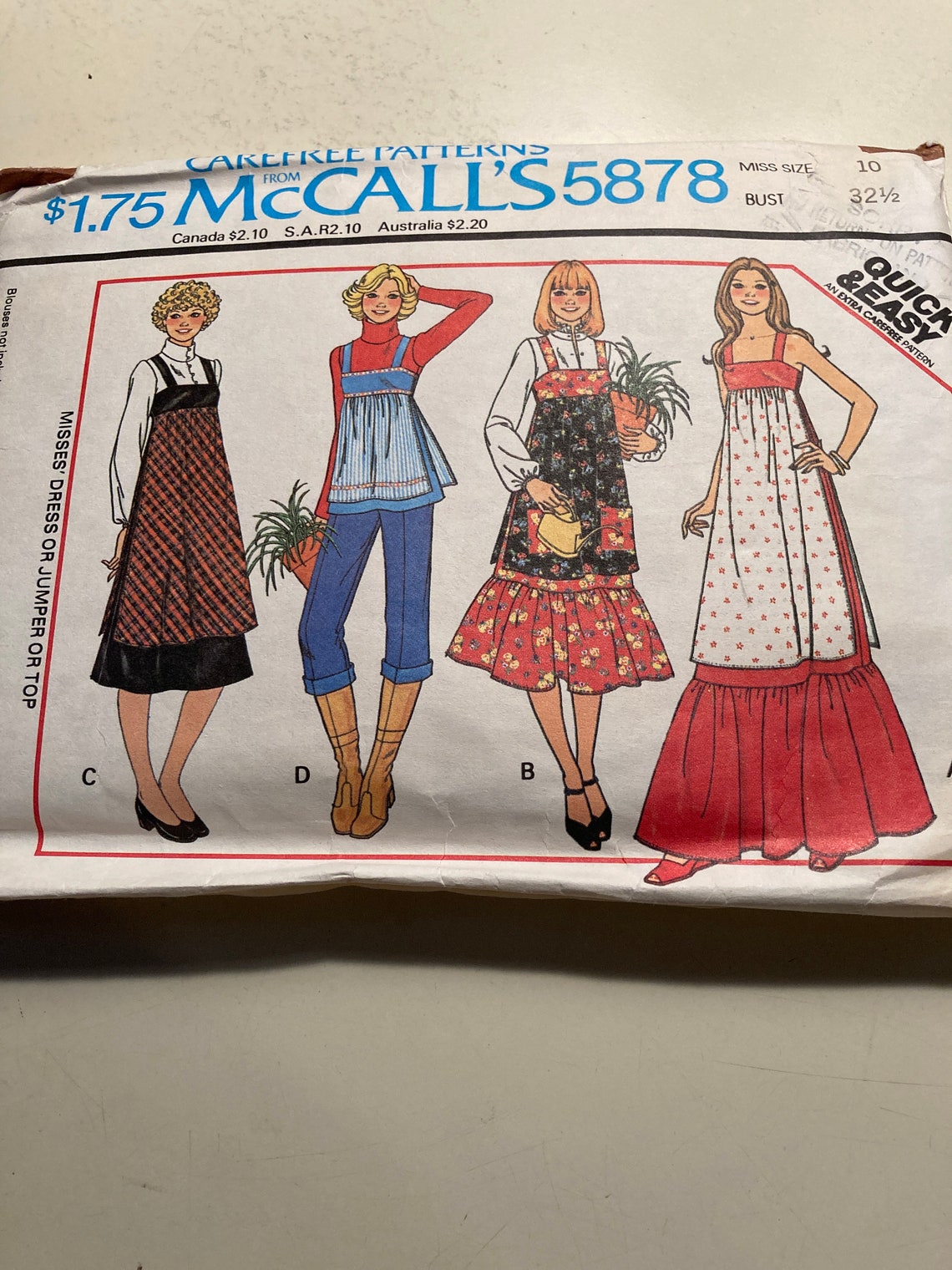 Vintage 1970's Mccall's 5878 Sewing Pattern Size 10 Bust 32.5 FF - Etsy
