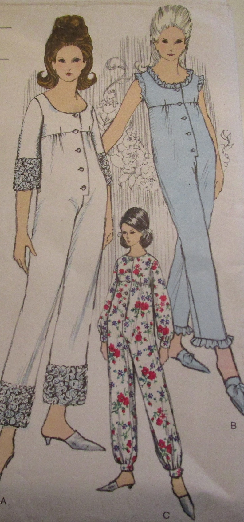ADORABLE Vintage 1960's Vogue 6429 Young Fashionables Pajamas Sewing ...