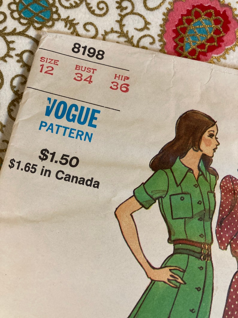Vintage 1970s Vogue 8198 Sewing Pattern Size 12 Bust 34 - Etsy