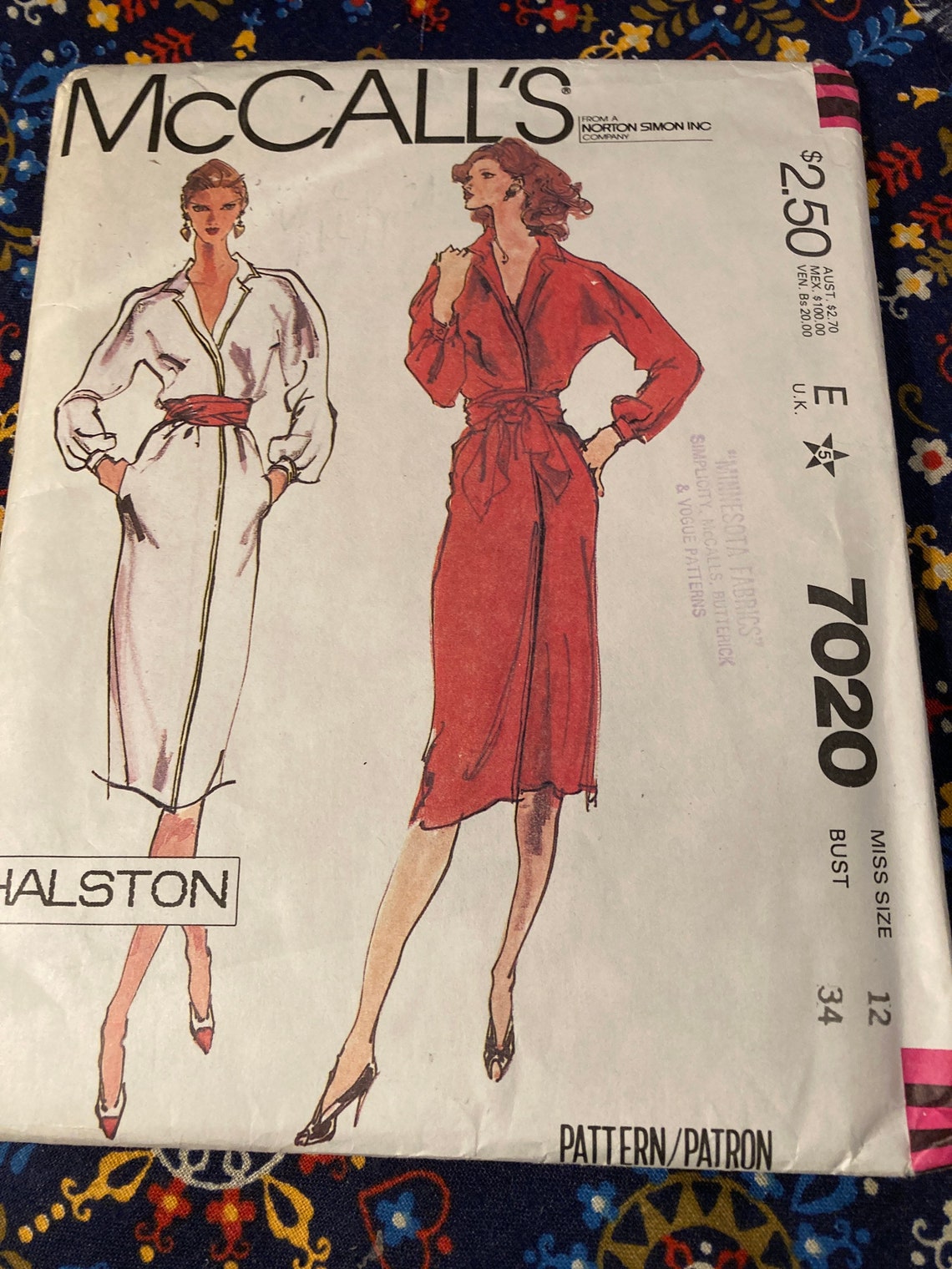Vintage 1980s Mccalls 7020 Halston Sewing Pattern Size 10 Bust 32.5 or ...