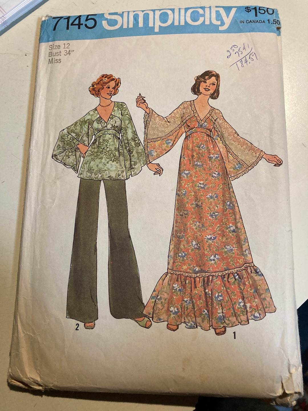 RARE Vintage 1970s Simplicity 7145 Sewing Pattern Size 12 Bust 34 or ...