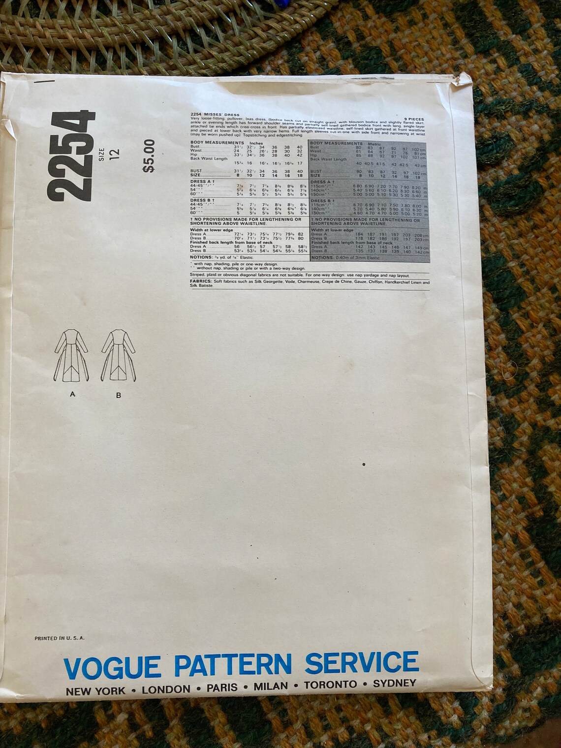 RARE Vintage 1970's Vogue 2254 French Boutique RENATA Sewing Pattern ...