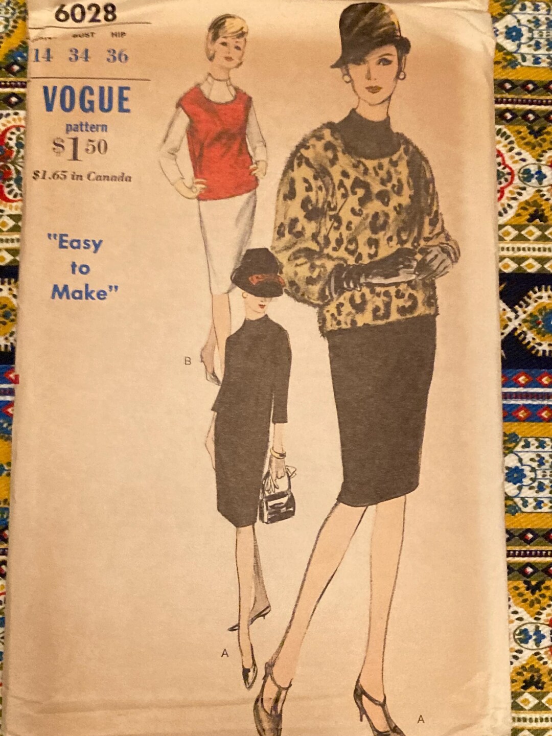 Vintage 1960's Vogue 6028 Sewing Pattern Size 14 Bust 34 FF - Etsy