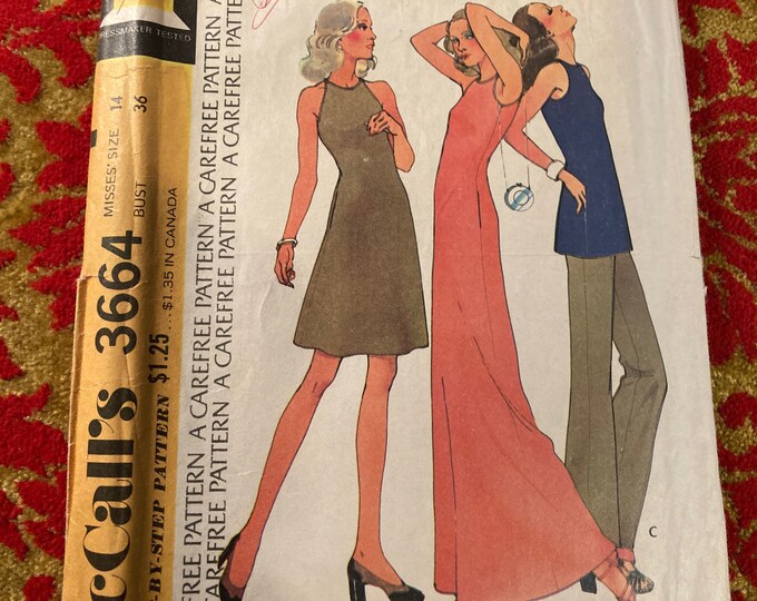 Vintage 1970's Mccall's 3664 Halston Dress Sewing Pattern Size 12 Bust ...