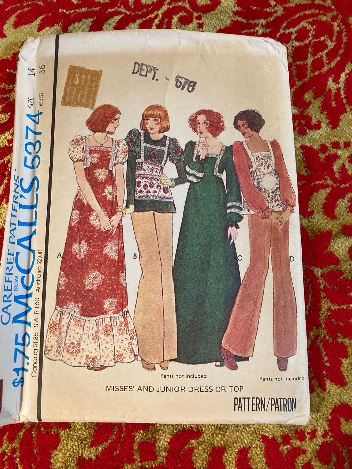 SALE Vintage 1970s Mccall’s 5374 Sewing Pattern Size 7 Bust 31 or Size ...