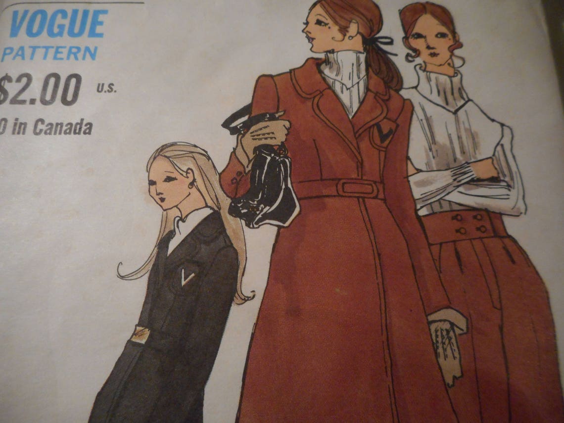 Vintage 1970's MISS VOGUE 7680 Coat and Pants Sewing Pattern Size 8 ...