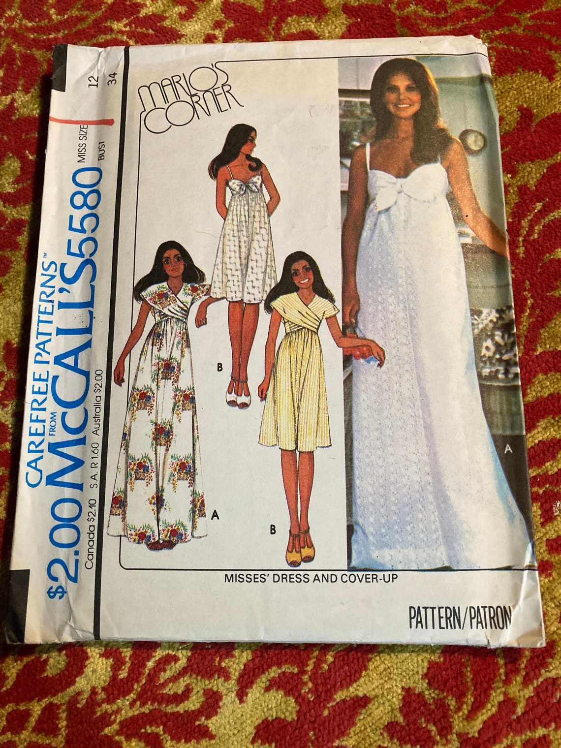 Vintage 1970s Mccall's 5580 Sewing Pattern Size 12 Bust 34 or Size 16 ...