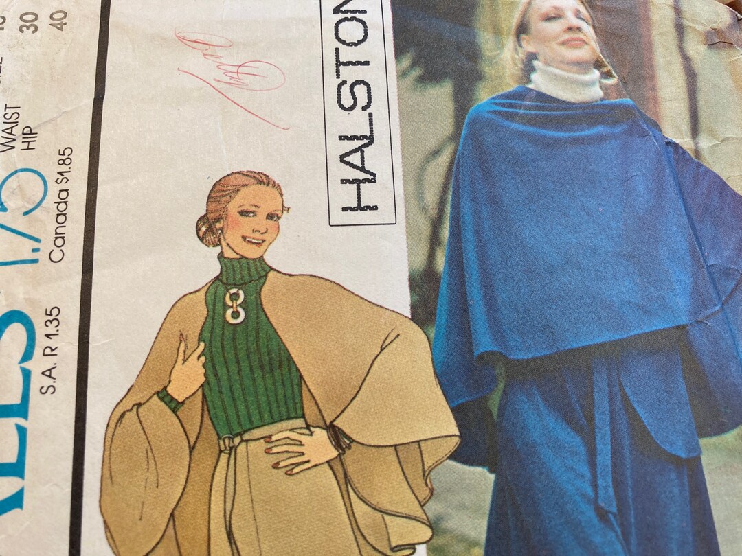 Vintage 1970's Mccall's 4387 HALSTON Cape and Skirt Sewing Pattern Size ...