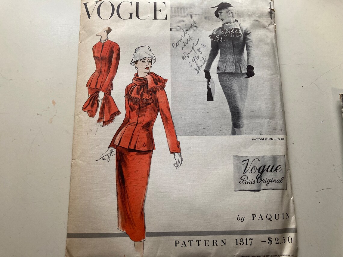 MEGA RARE Vintage 1950's Vogue 1317 Paris Original Paquin Sewing ...