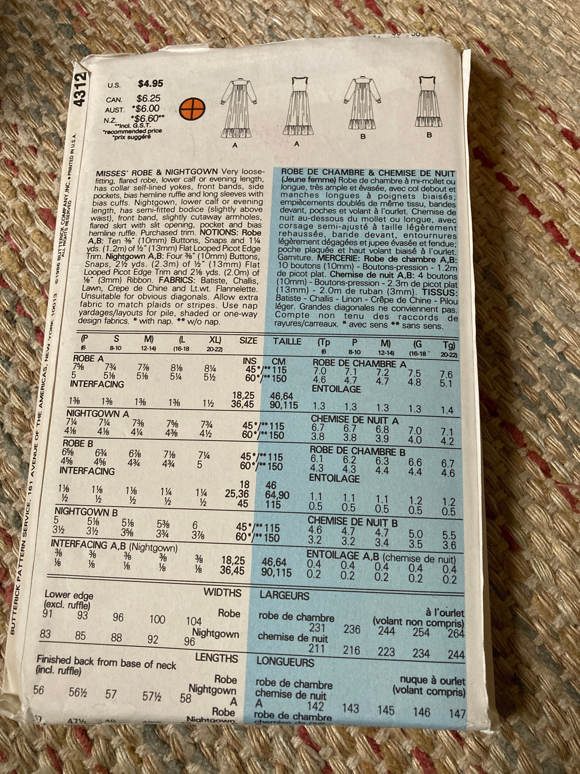 Vintage 1980's Butterick 4312 Eileen West for Queen Anne's Lace Sewing ...