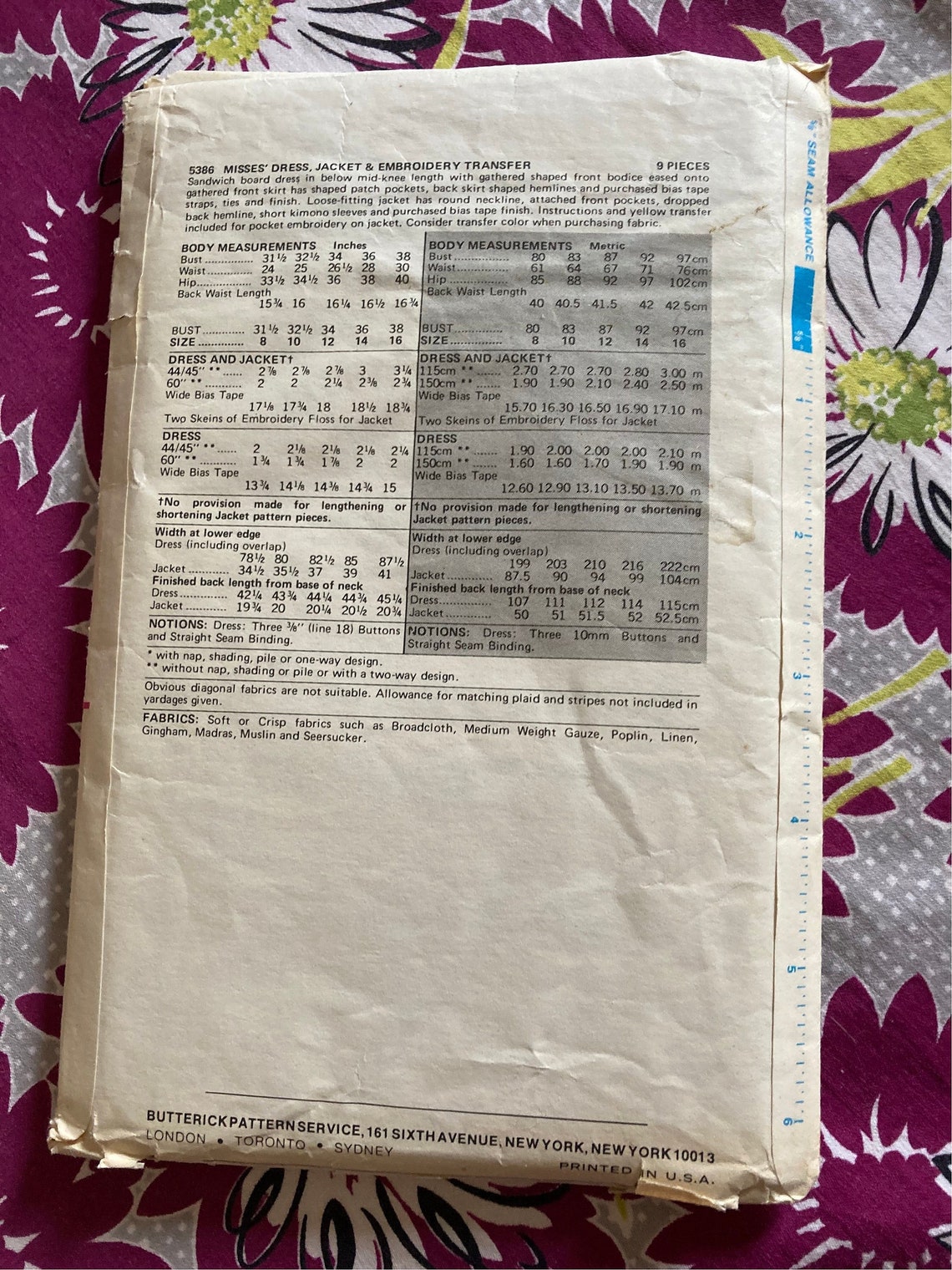 RARE Vintage 1970's Butterick 5386 Gil Aimbez Sewing Pattern Size 12 ...