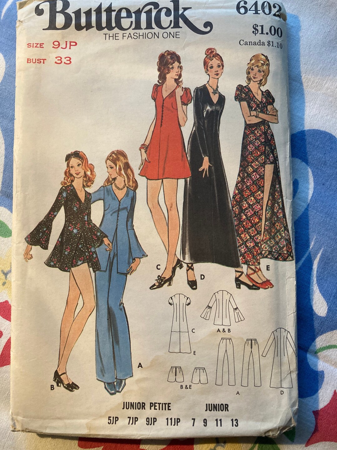 Vintage 1970's Butterick 6402 Sewing Pattern Size 9JP Bust 33 FF - Etsy