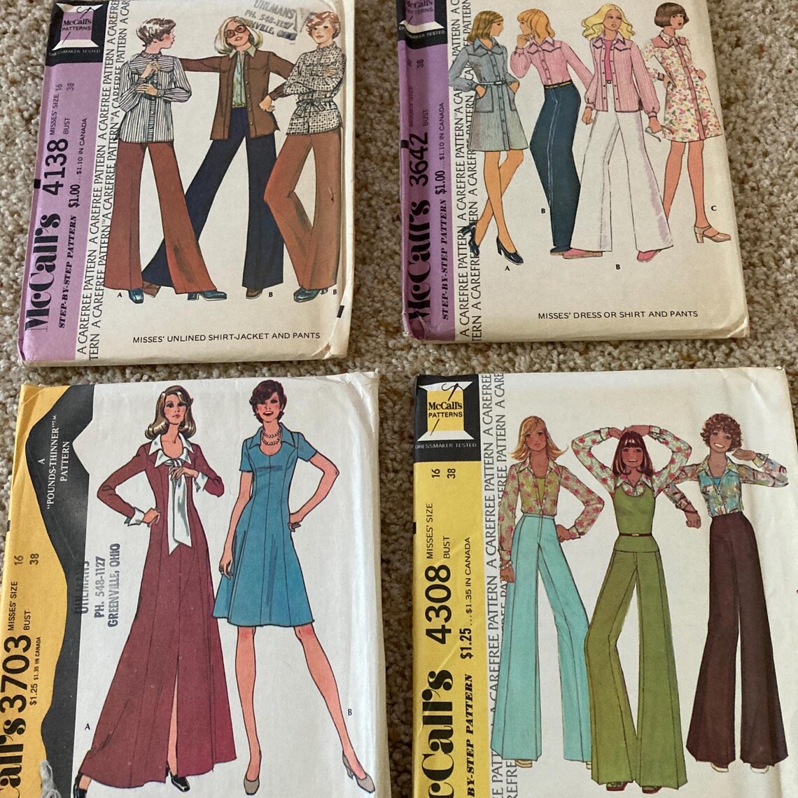 Vintage 1970s Mccall's 3642 4138 4308 or 3703 Sewing Pattern Size 16 ...
