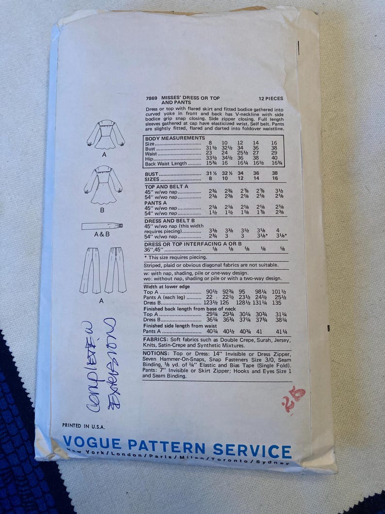 Vintage 1970s MISS VOGUE 7869 Sewing Pattern Size 12 Bust 34 - Etsy