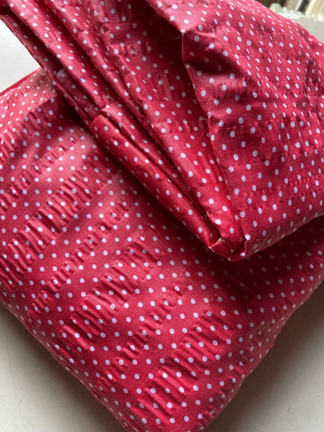 RARE Vintage 1950s? Red White Polka Dot Pucker Cotton Chintz? Fabric 5 ...