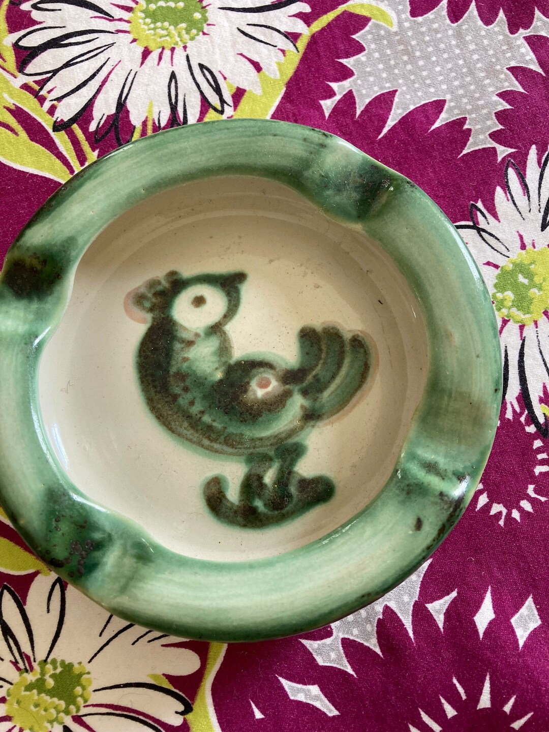 Vintage 1950's M.A. Hadley Green Jade Glaze Rooster Ashtray - Etsy