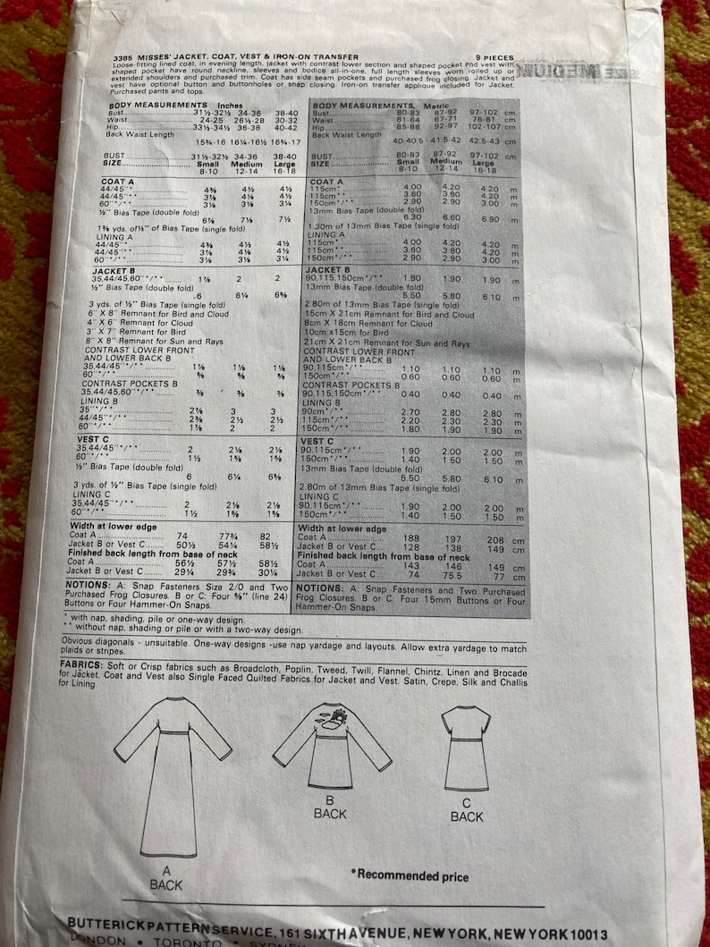Vintage 1970s Butterick 3385 Sewing Pattern Size Medium 1214 - Etsy